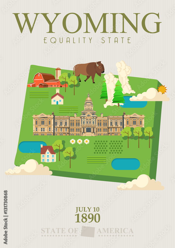 Wyoming travel vector illustration. USA poster. United States of ...