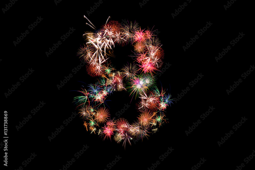 Number 8. Number alphabet made of real fireworks. See other numbers in ...