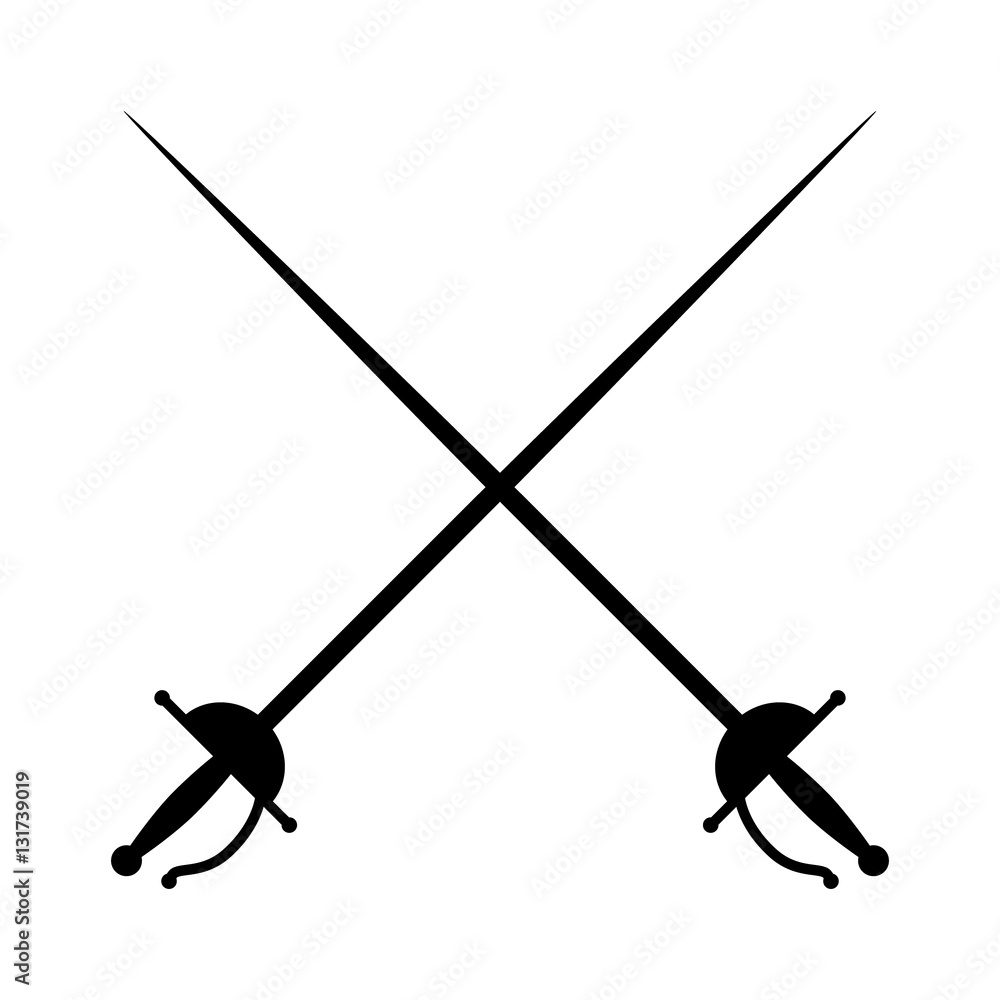 Crossed rapiers / swords or fencing duel flat icon for games and ...