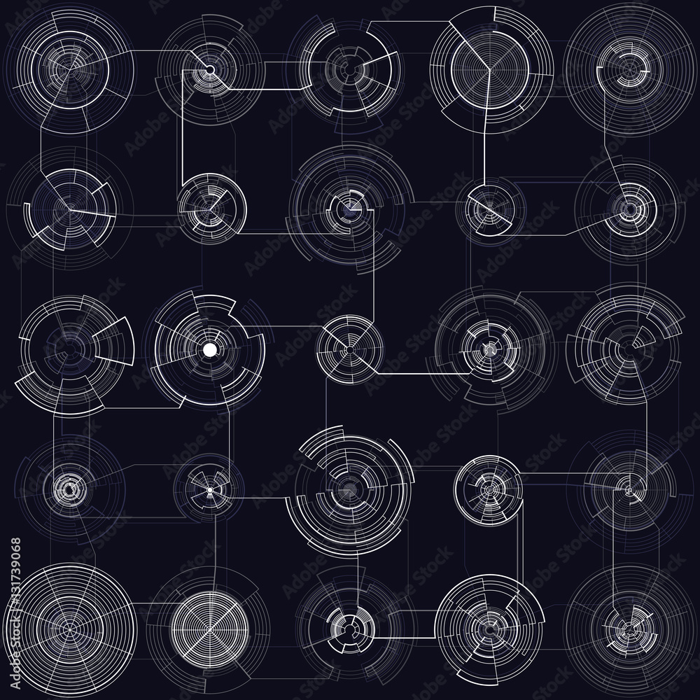 Set of abstract hud elements isolated on black background. High tech ...