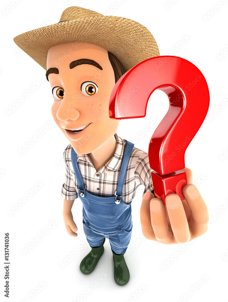 3d farmer holding a question mark icon Stock Illustration | Adobe Stock