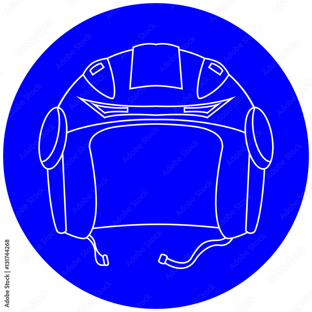 Blue helmet illustration, monochrome outlined vector image for safe ...