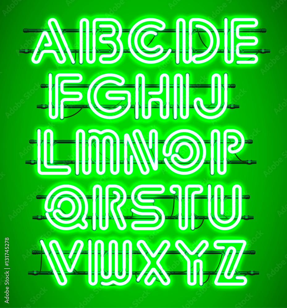 Vektorová grafika „Glowing green Neon Alphabet with letters from A to Z ...