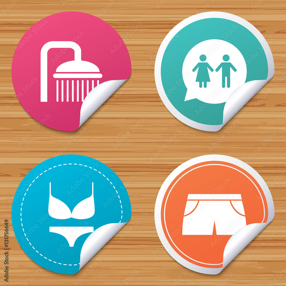 Swimming pool icons. Shower and swimwear signs. Stock Vector | Adobe Stock