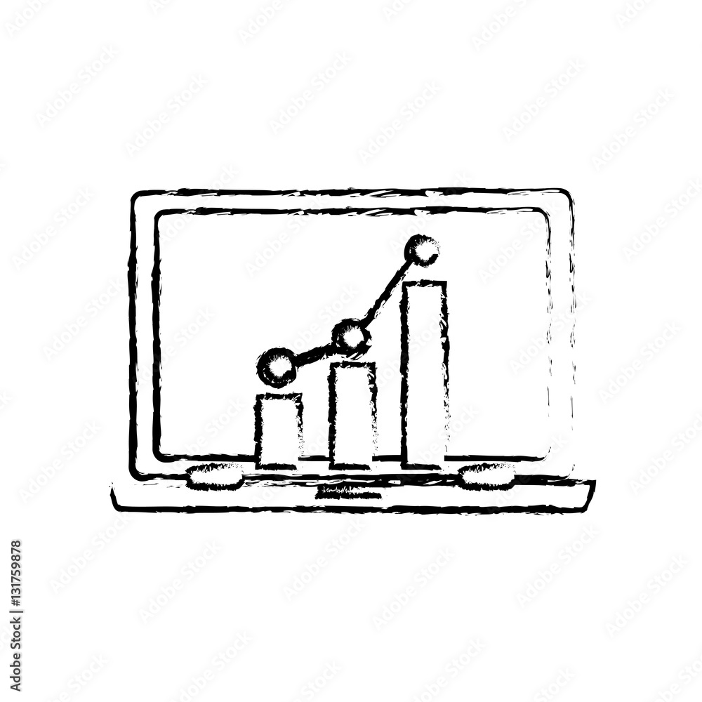 bar graph chart on computer screen icon over white background. vector ...