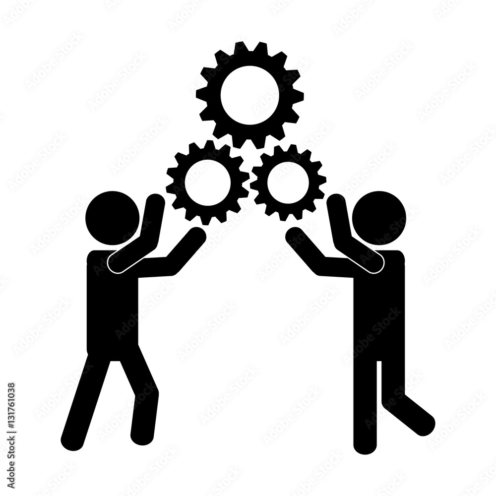people and gears icon over white background. teamwork concept. vector ...