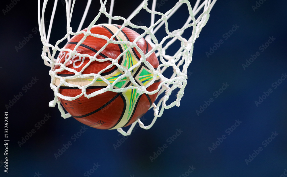 Basketball ball goes through the basket, net Stock Photo | Adobe Stock