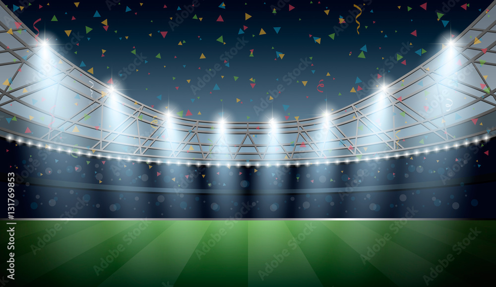 Soccer Stadium with spot light and confetti background. Football Arena ...