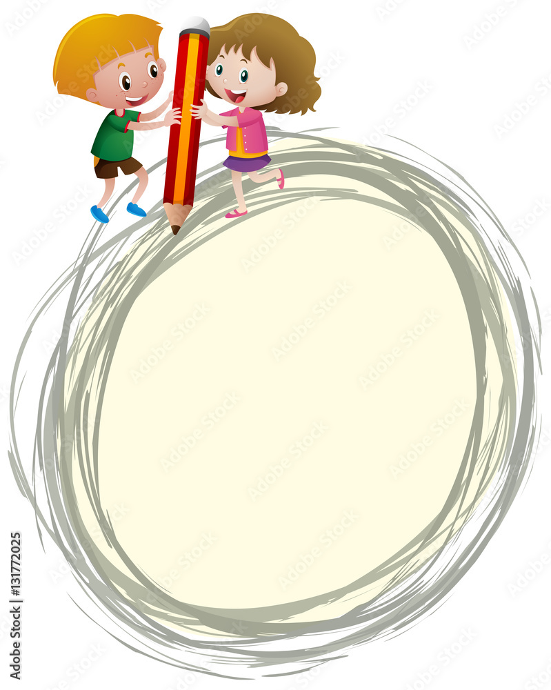 Border template with kids writing Stock Vector | Adobe Stock