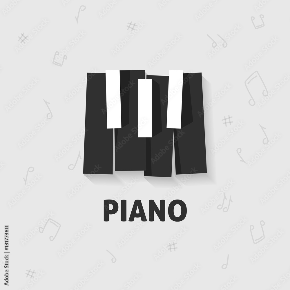 Piano keys vector flat black and white logo emblem, piano keyboard ...