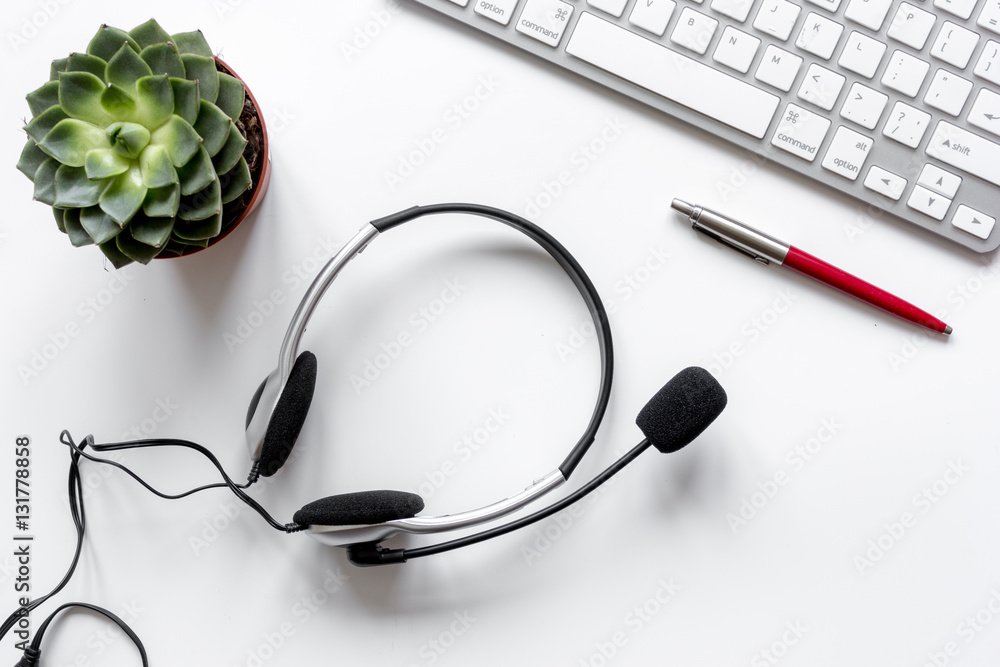 call center manager desktop top view white background Stock Photo ...