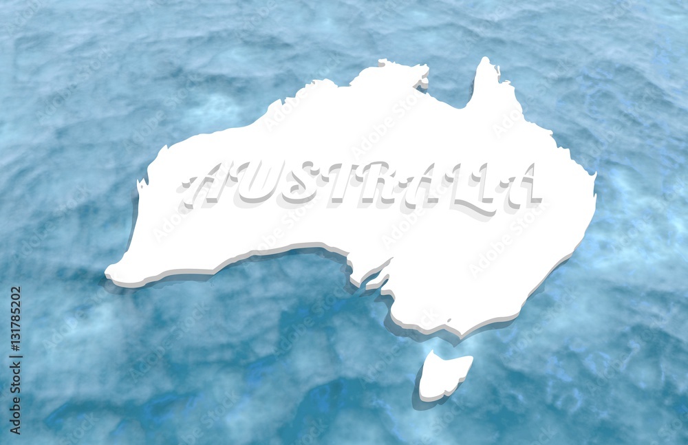 Map of Australia washed by ocean. Australia text. 3D rendering Stock ...