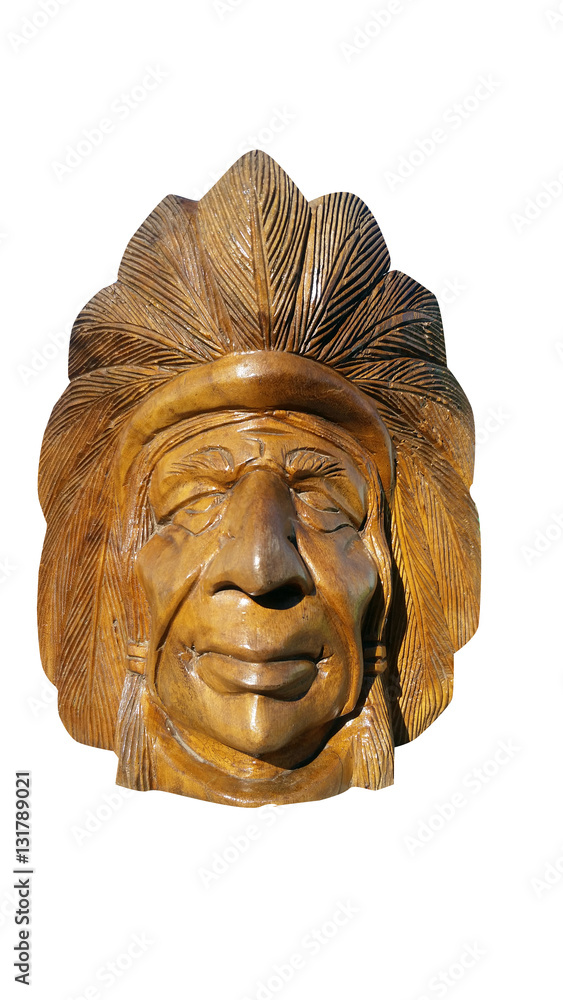 wood carved of indian chief head Stock Photo | Adobe Stock
