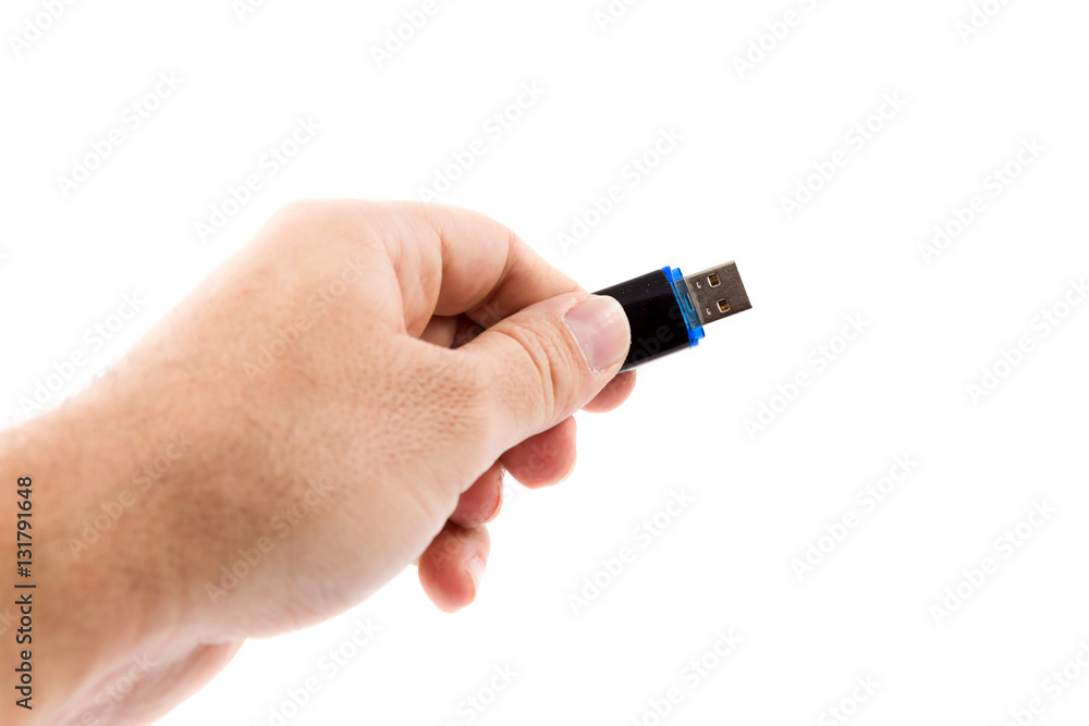 man hand holding flash drive isolated on white background Stock Photo ...