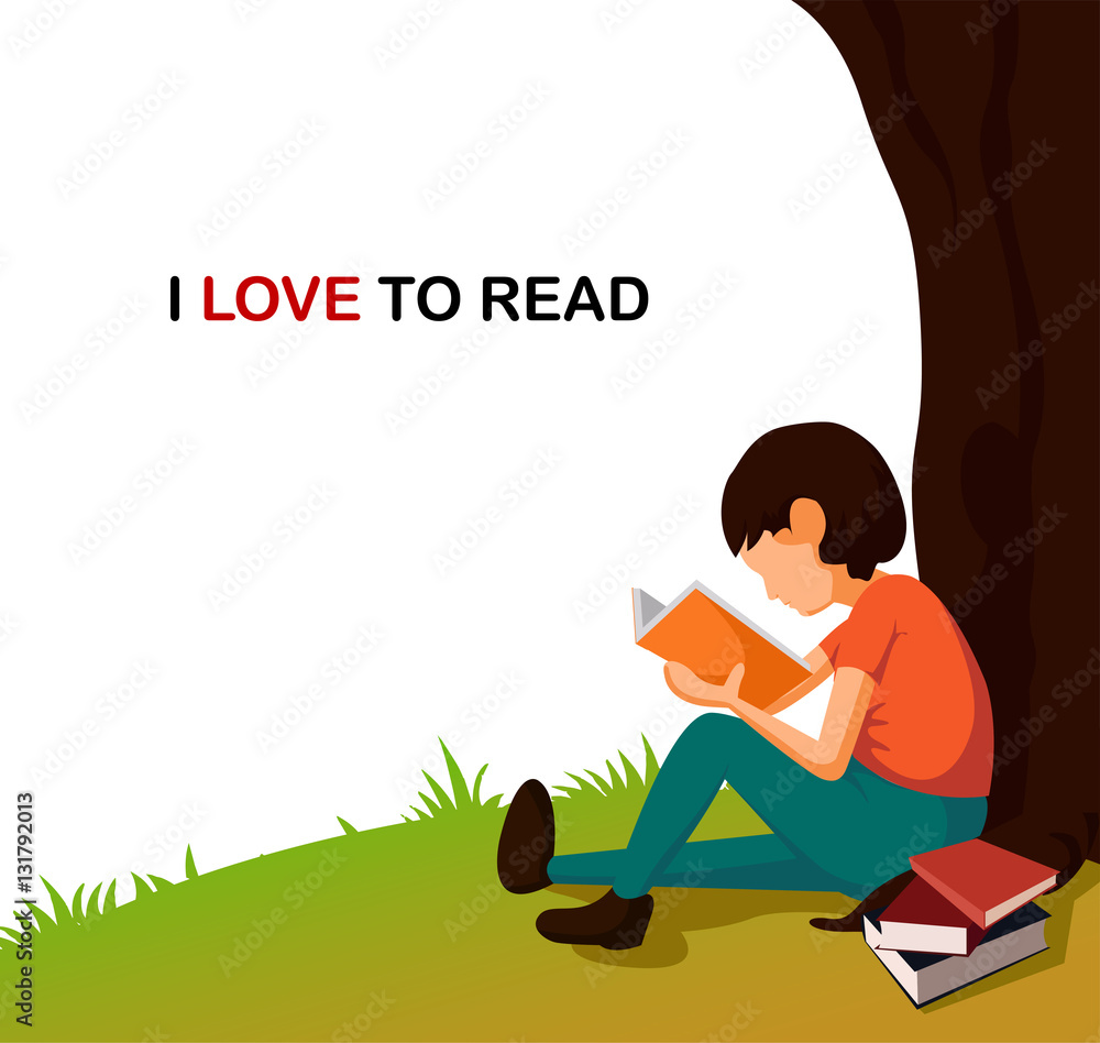 I love reading Illustration. Cartoon young girl reading a book. Stock ...