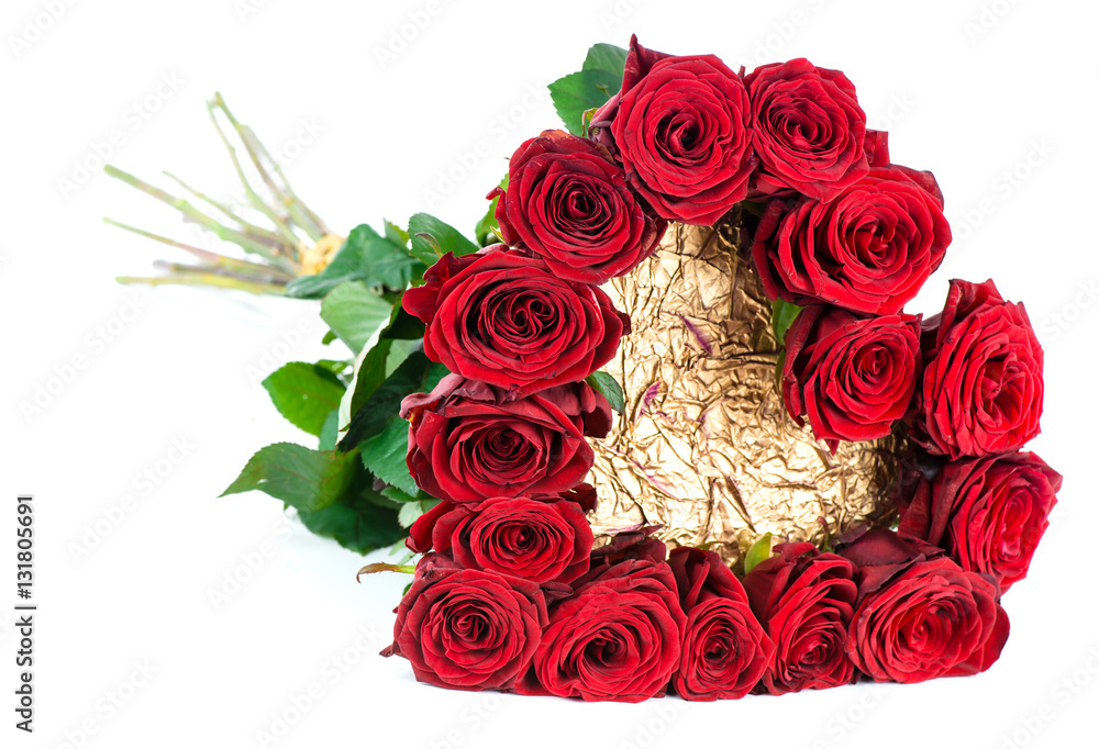 bouquet of red roses in a heart shape isolated on white Stock Photo ...