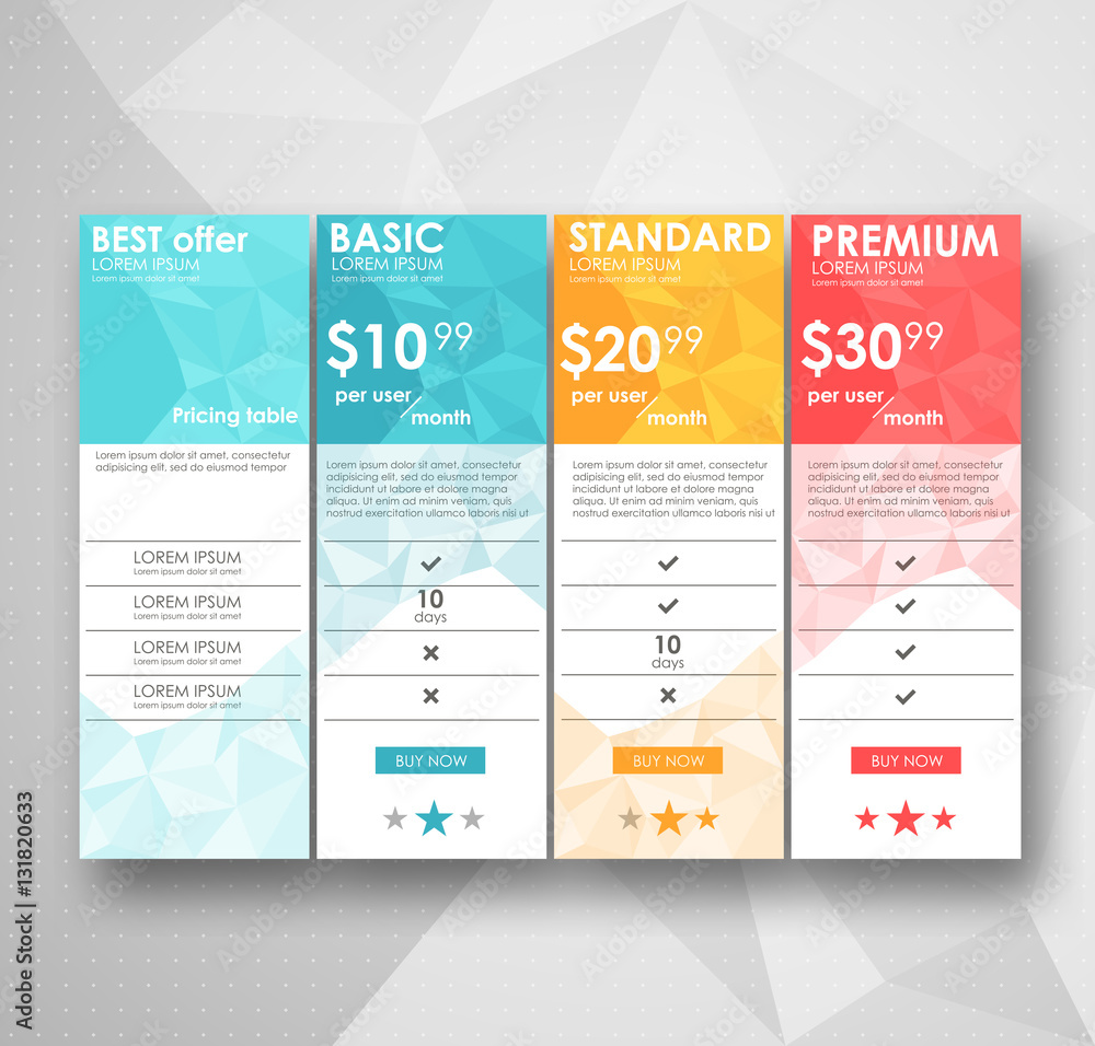 Set offer tariffs. ui ux vector banner for web app. set pricing table ...