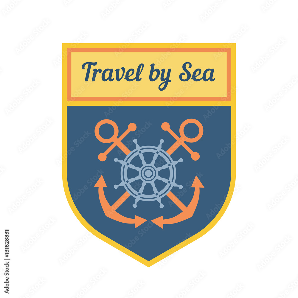 Maritime heraldic shield emblem. Travel by sea vector nautical icon ...