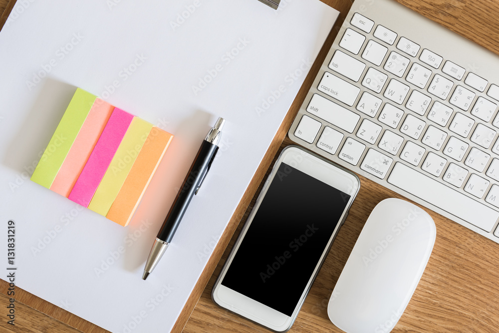 office table with clipboard, notepad, computer keyboard and mous Stock ...