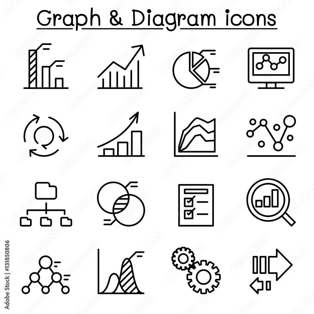 Graph & Diagram icon set in thin line style Stock Vector | Adobe Stock