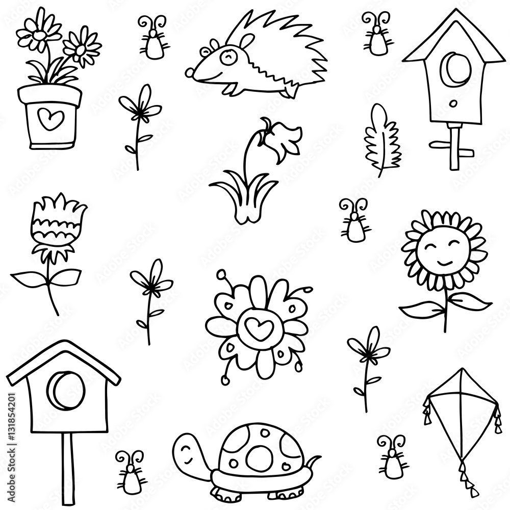 Hand draw spring of doodles Stock Vector | Adobe Stock