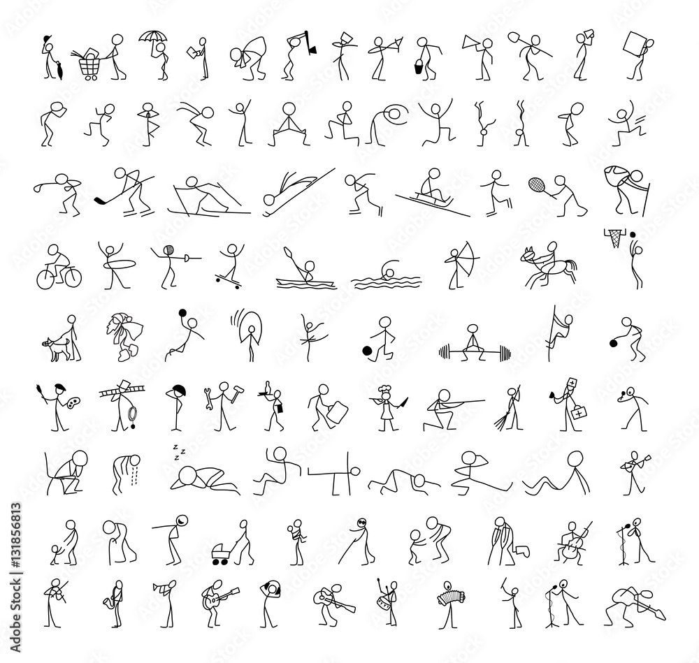 Vecteur Stock Cartoon icons set of sketch little people in cute ...
