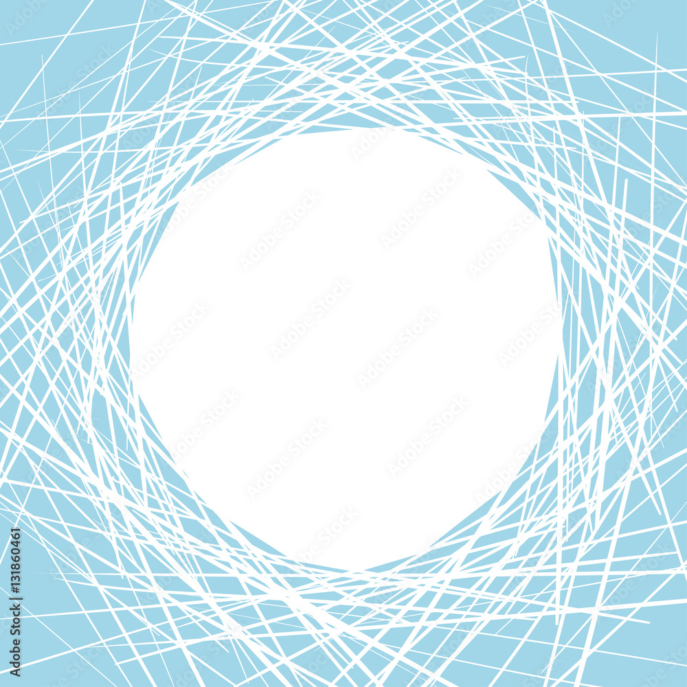 Abstract round frame made with crossed white lines on light blue ...