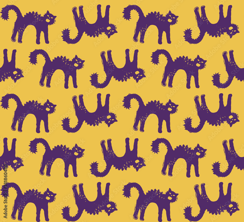 vector seamless halloween pattern with funny scared cats Stock Vector ...
