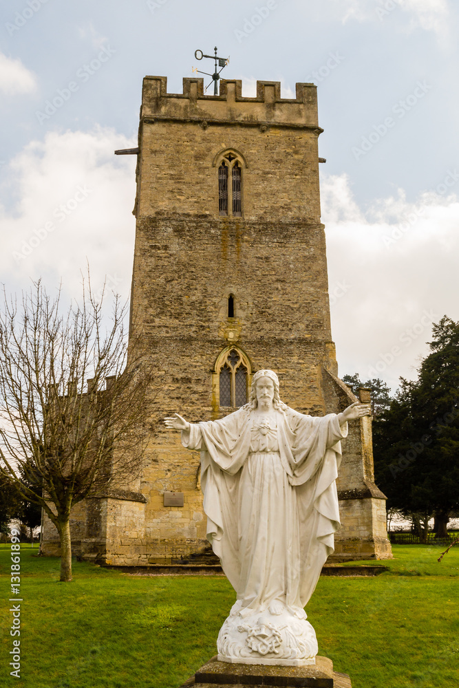 Jesus Christ Statue Outside Old English Church Stock Photo | Adobe Stock