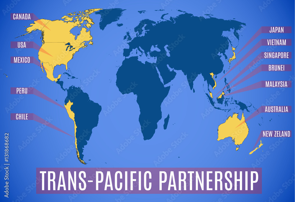 Vector schematic map of the Trans-Pacific Partnership (TPP). Stock ...