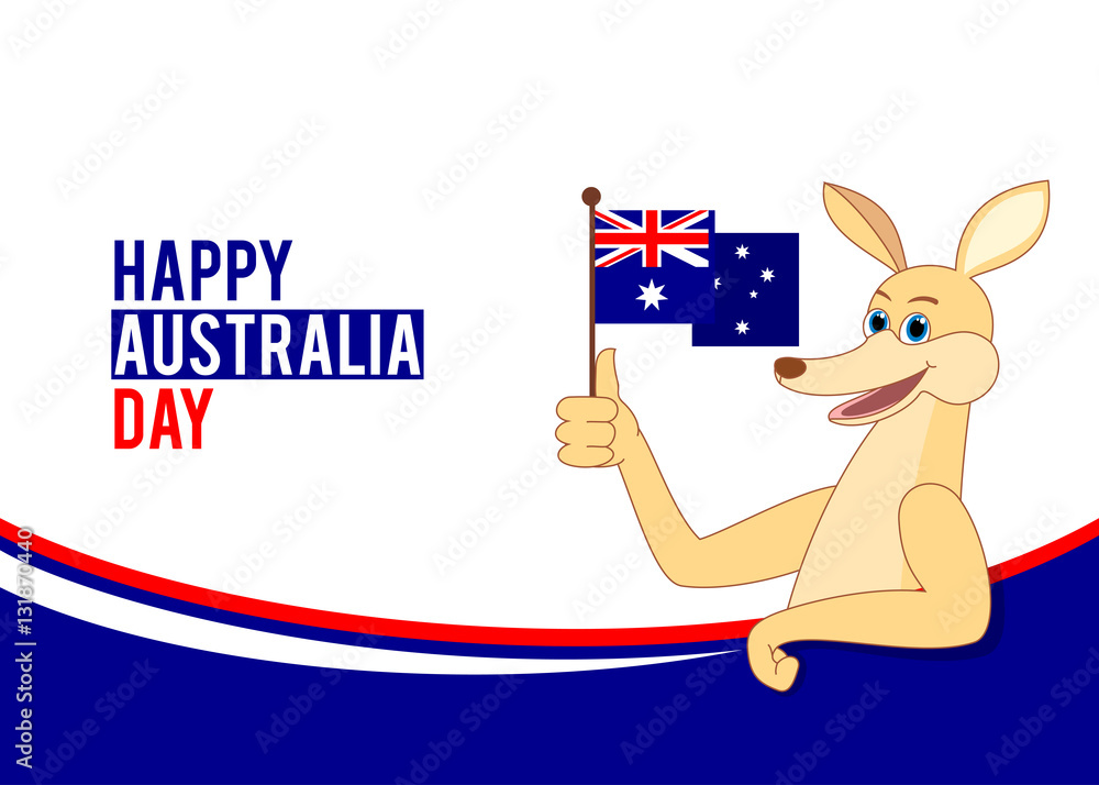 Australia day illustration with cartoon kangaroo holding Australian ...