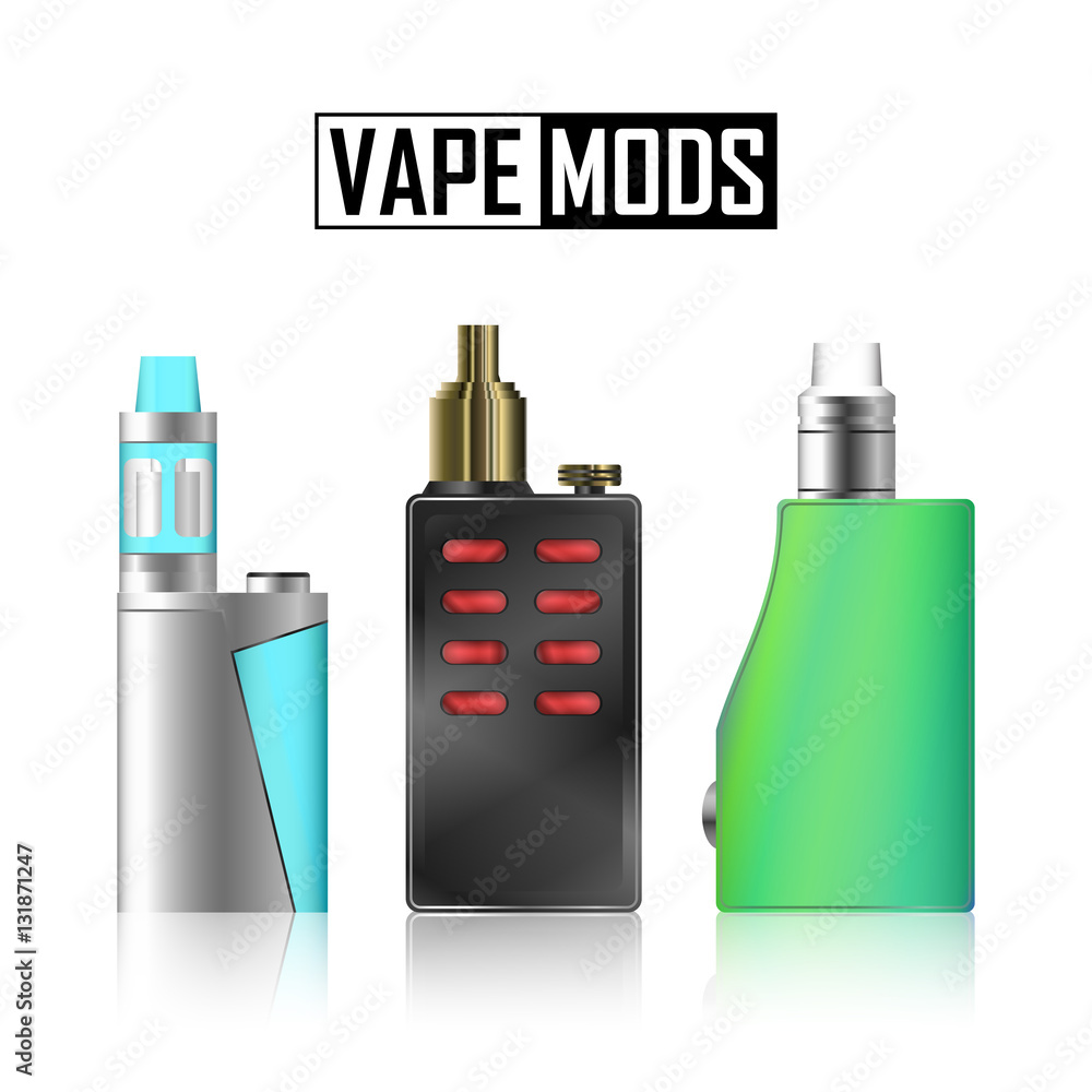 Vape Mod Set. Electronic Cigarette With Juice. Colorful Vector Vaporize ...