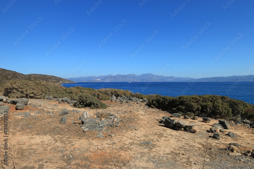 Kolokytha Bay and Island from Spinalonga Peninsula, Greece Stock Photo ...