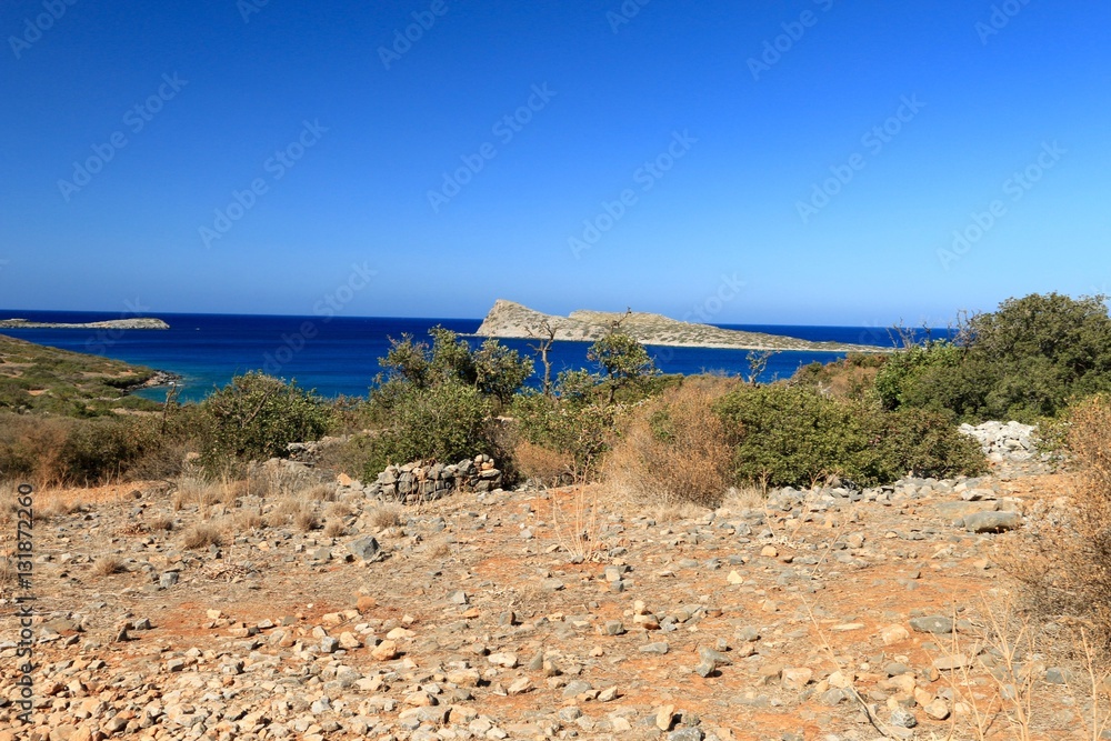 Kolokytha Bay and Island from Spinalonga Peninsula, Greece Stock Photo ...
