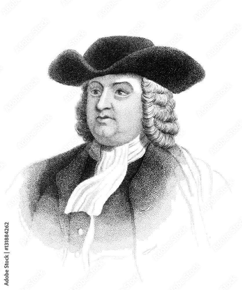 An engraved vintage illustration portrait of William Penn the founder ...