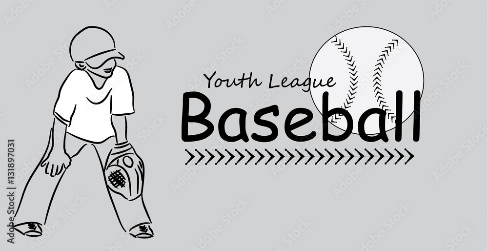 Youth league baseball text logo vector with baseball and stitching and ...