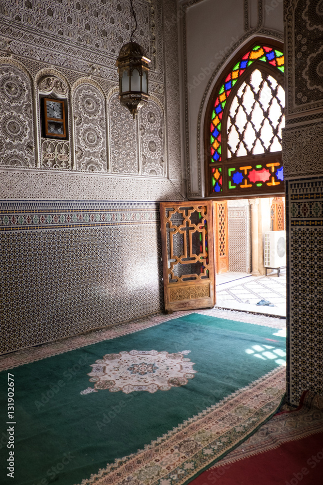 North Africa, Morocco,Fes, stained glass window decor in mosque ...