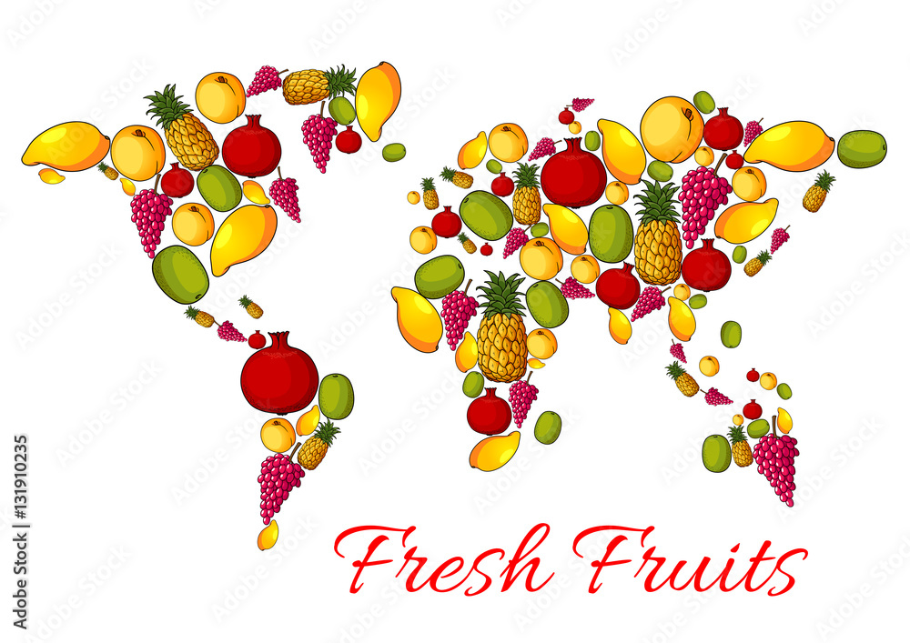 World map of vector fresh fruits Stock-Vektorgrafik | Adobe Stock