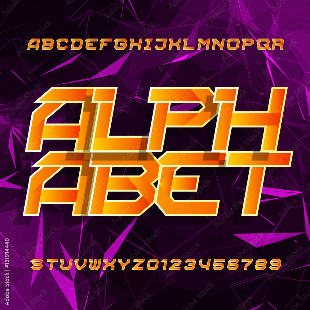 Futuristic alphabet vector font. Oblique type letters and numbers on a ...