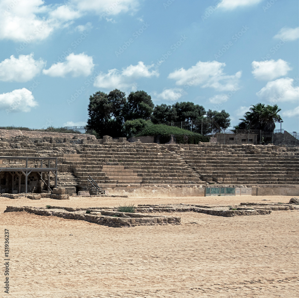 View of the ruins of the ancient hippodrome in Caesarea, Israel Stock ...