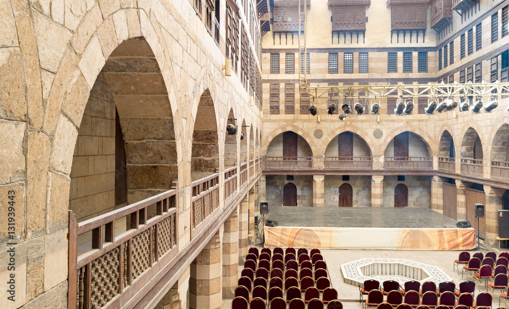 Courtyard of caravanserai (Wikala) of al-Ghuri, surrounded by vaulted ...