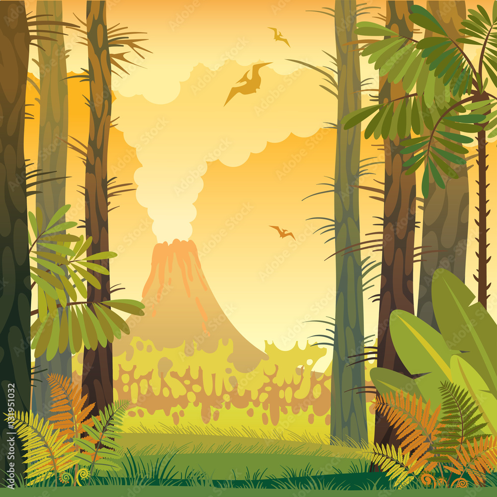 Prehistoric nature landscape. Stock Vector | Adobe Stock