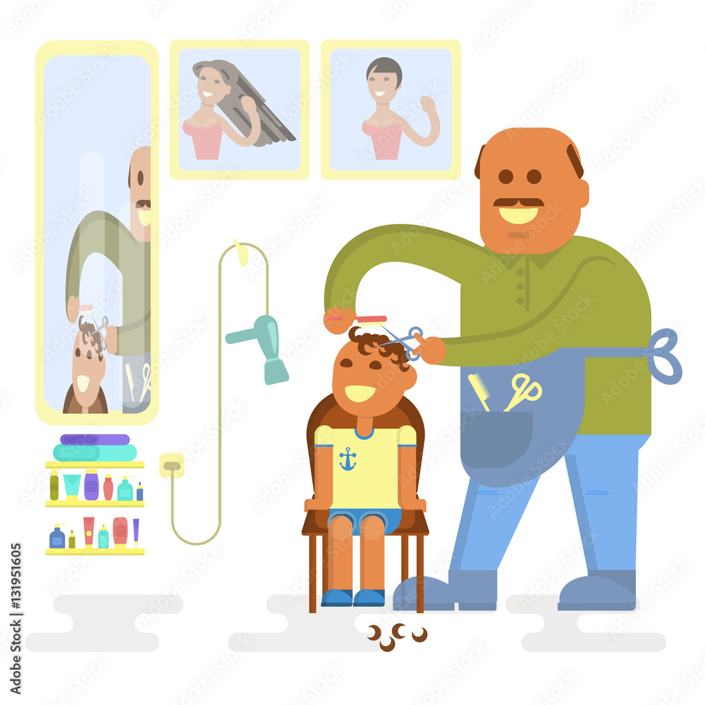 Professional bald-headed hairdresser is cutting to baby boy hair on ...