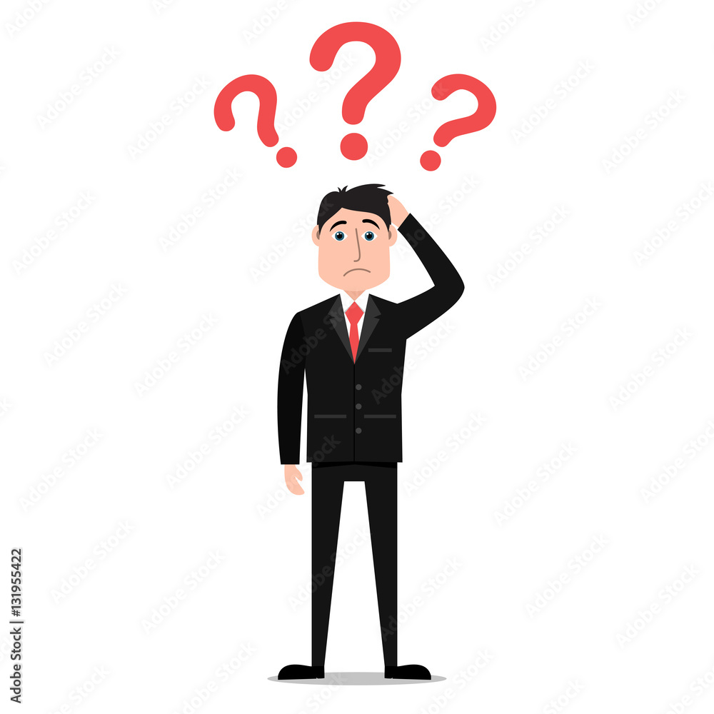 Cartoon confused businessman with question marks on head Stock Vector ...