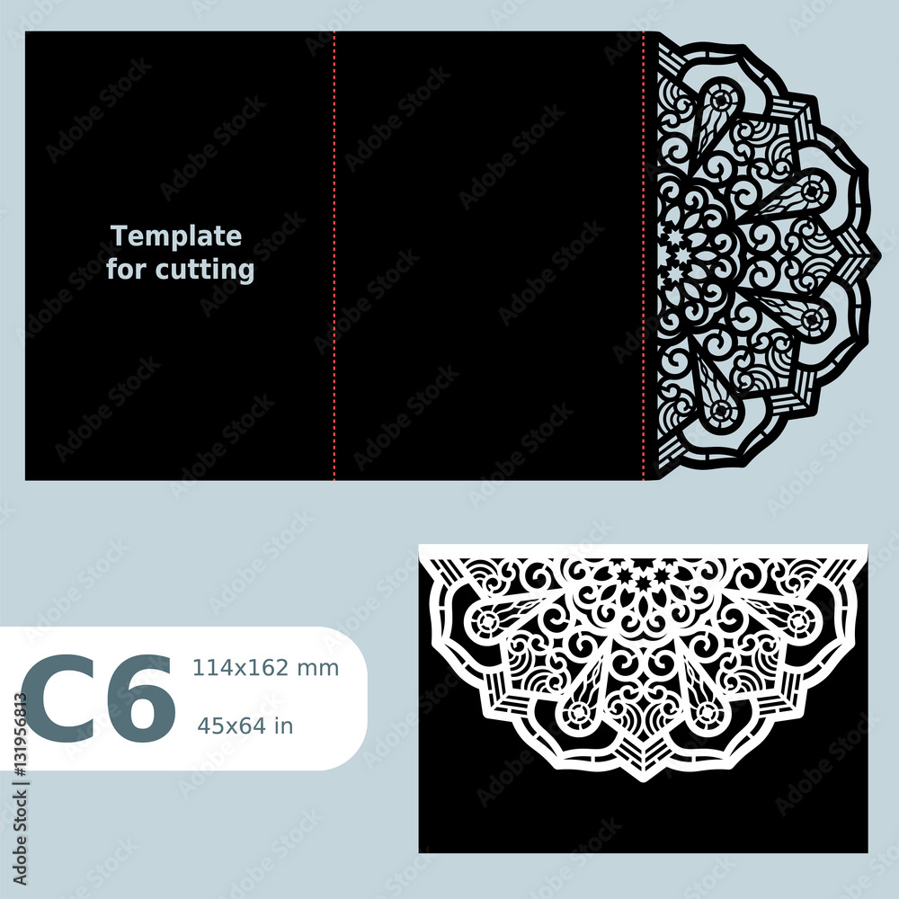 C6 paper openwork greeting card, wedding invitation, template for ...