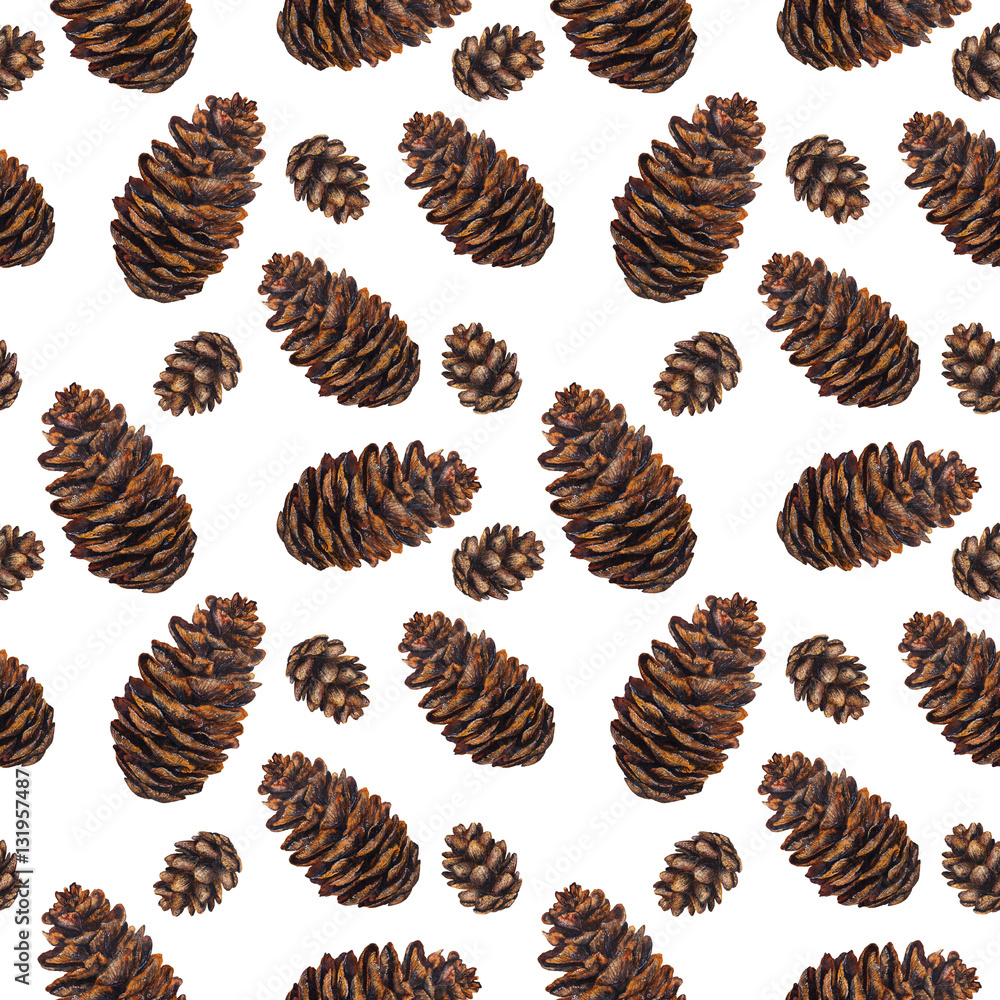 Watercolor pine cone pattern. Watercolor fir cone background. Seamless ...