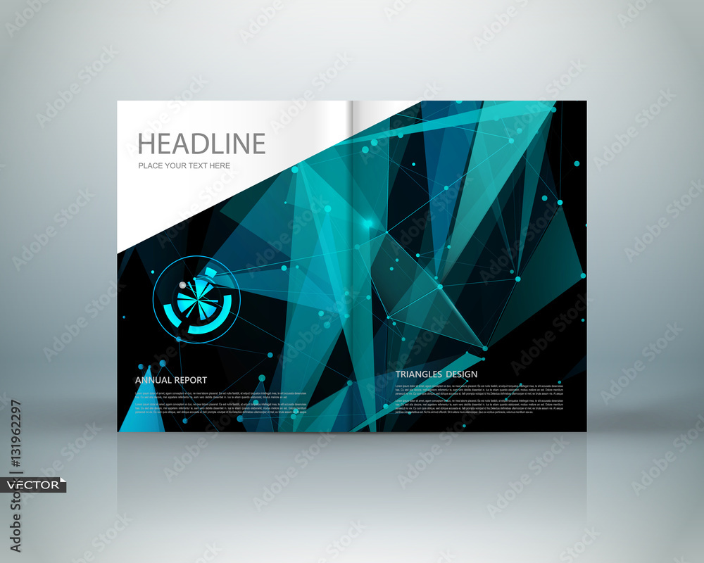 Abstract binder. Blue low polygonal a4 brochure cover design. Info ...