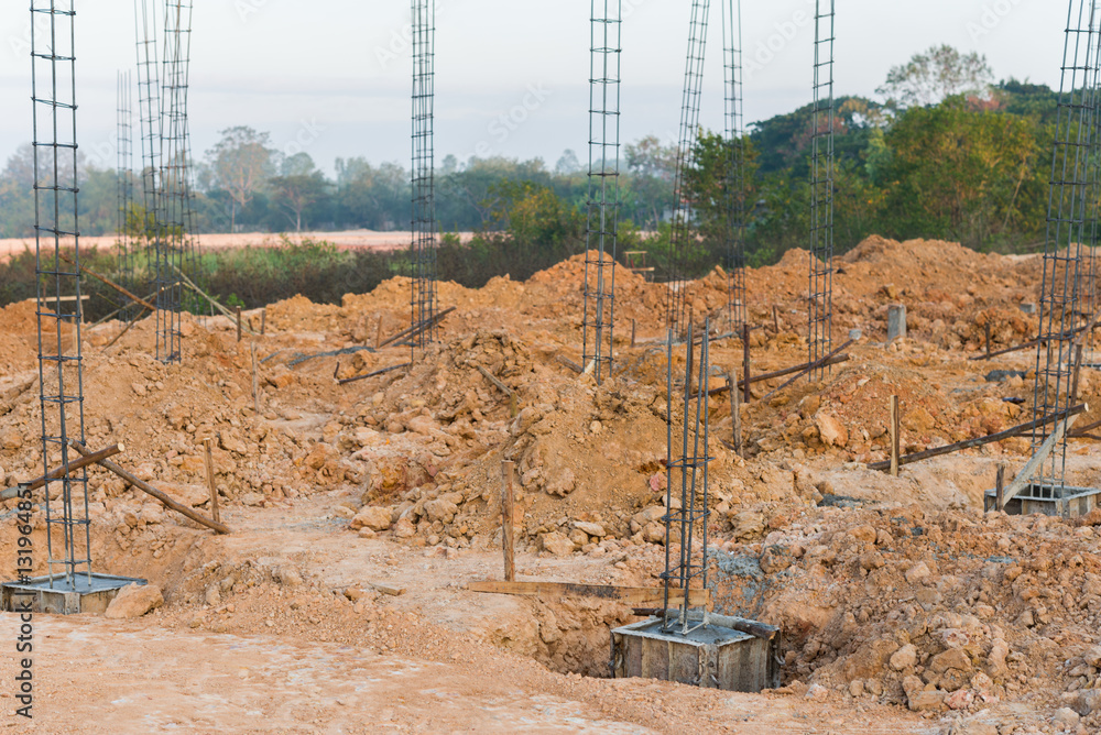 The concrete pile cap concreted at the new construction site Stock ...
