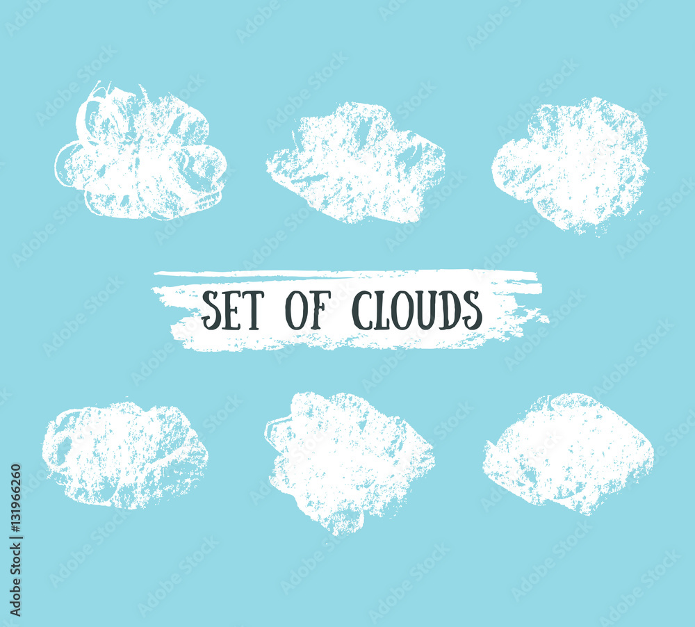 Collection of Hand Drawn Vector grunge Clouds on the blue background ...