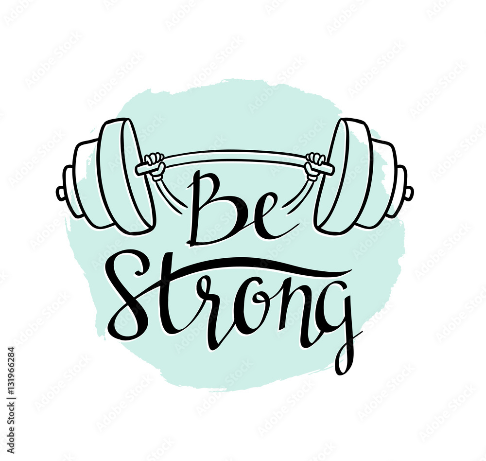 Fitness bodybuilding hand drawn vector label with stylish lettering ...